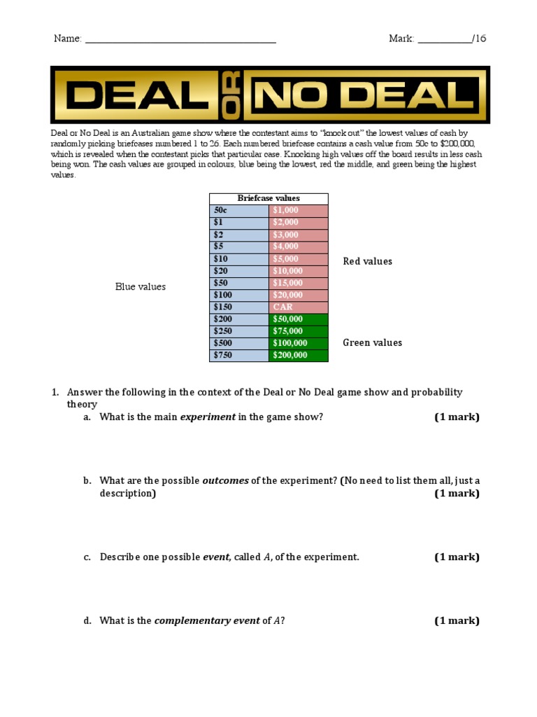 Deal or No Deal Probability Guide | PDF | Applied Mathematics | Probability