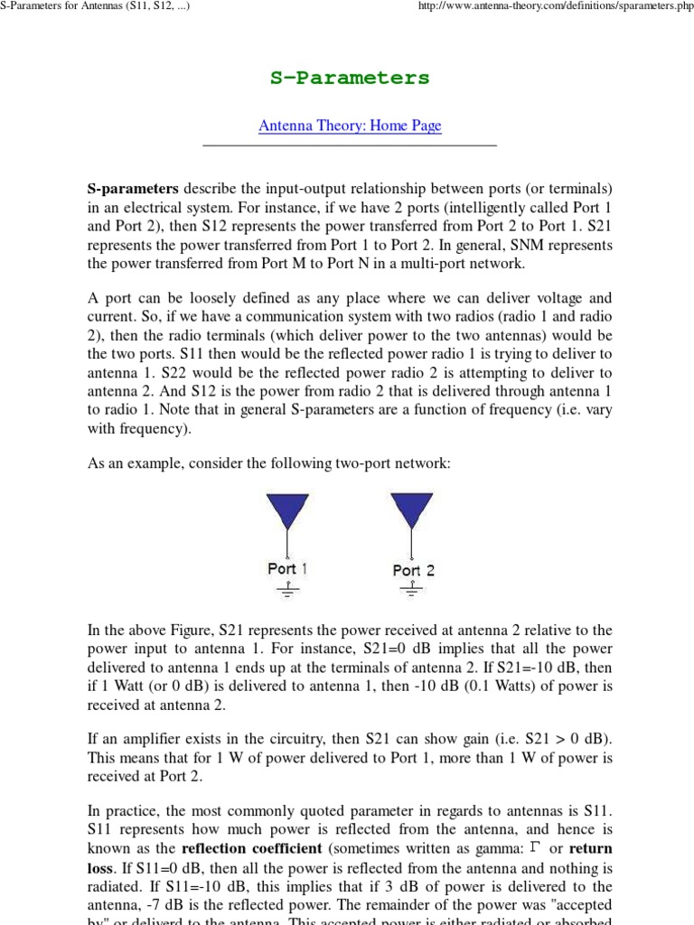 S-Parameters For Antennas (S11, S12, ... ) | PDF | Antenna (Radio ...
