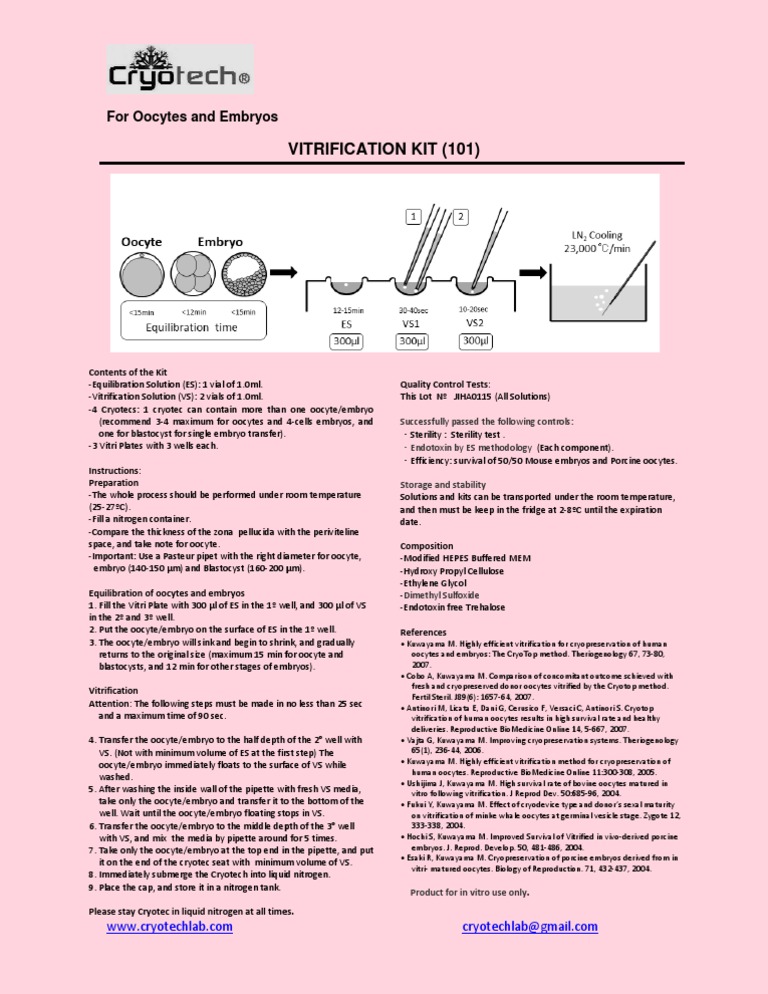 Vitrification Kit Protocol | PDF | In Vitro Fertilisation | Reproduction