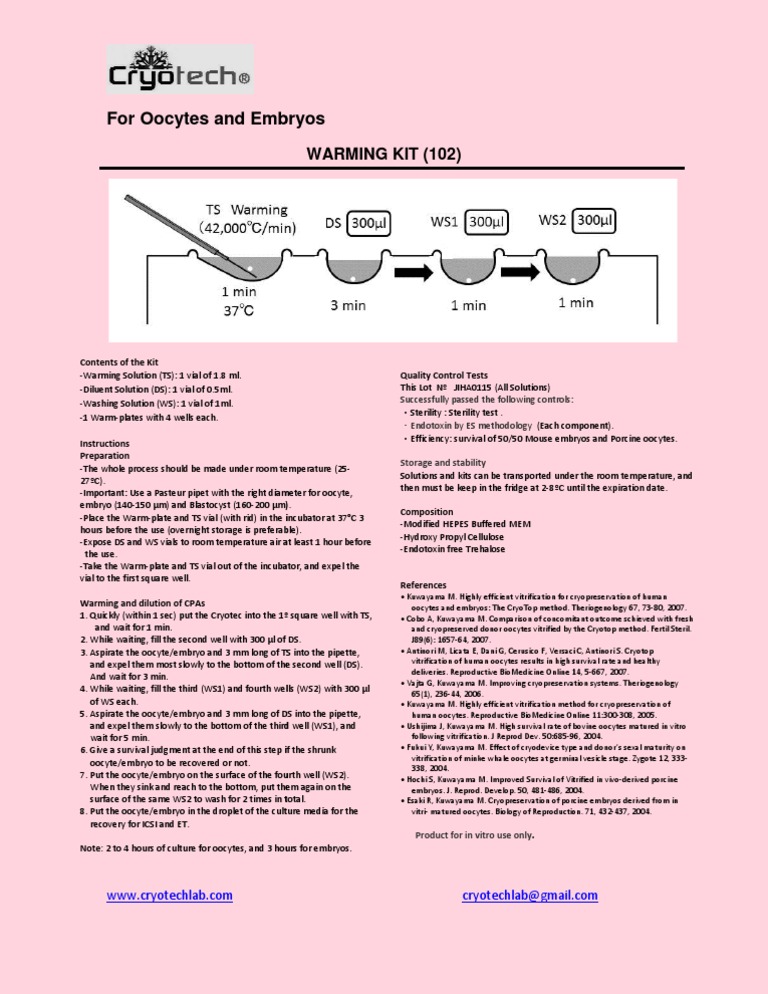 Cryotech Vitrification Protocol Guide | PDF | In Vitro Fertilisation ...