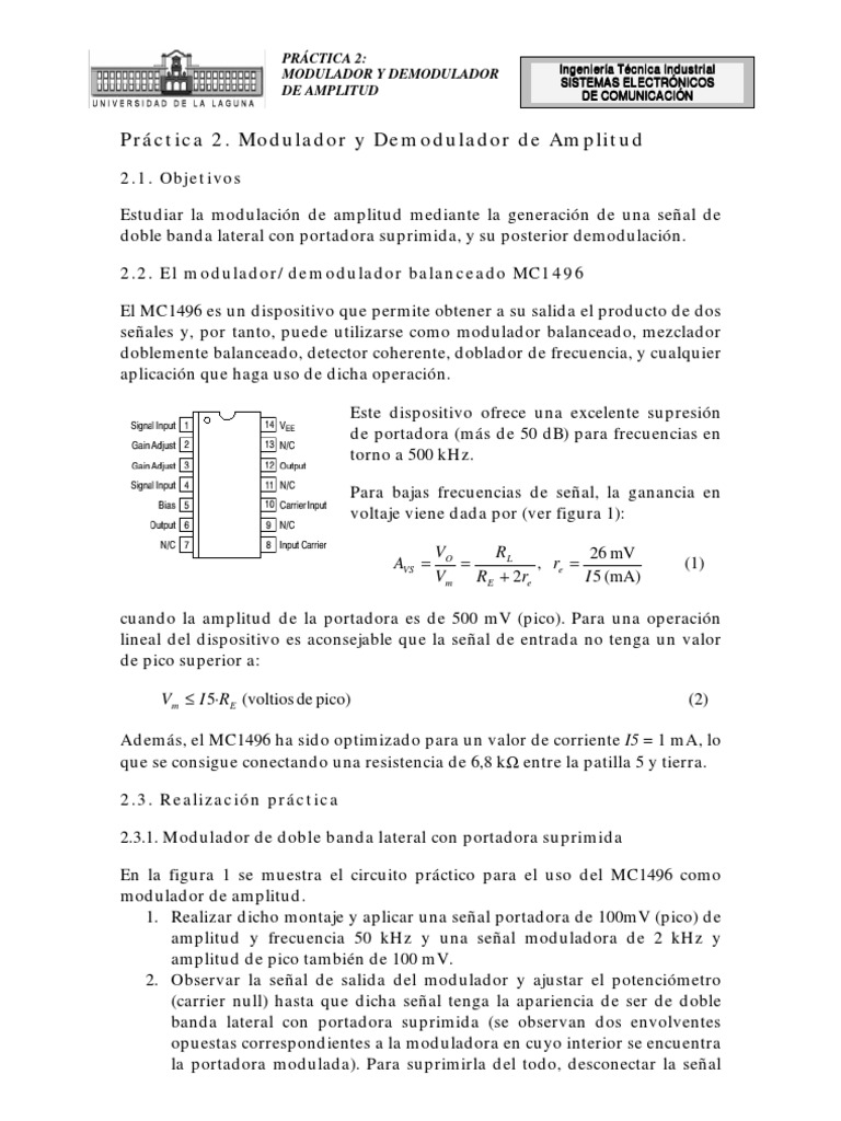 Modulador y Demodulador de Amplitud Con LM1496 | PDF | Modulación de ...