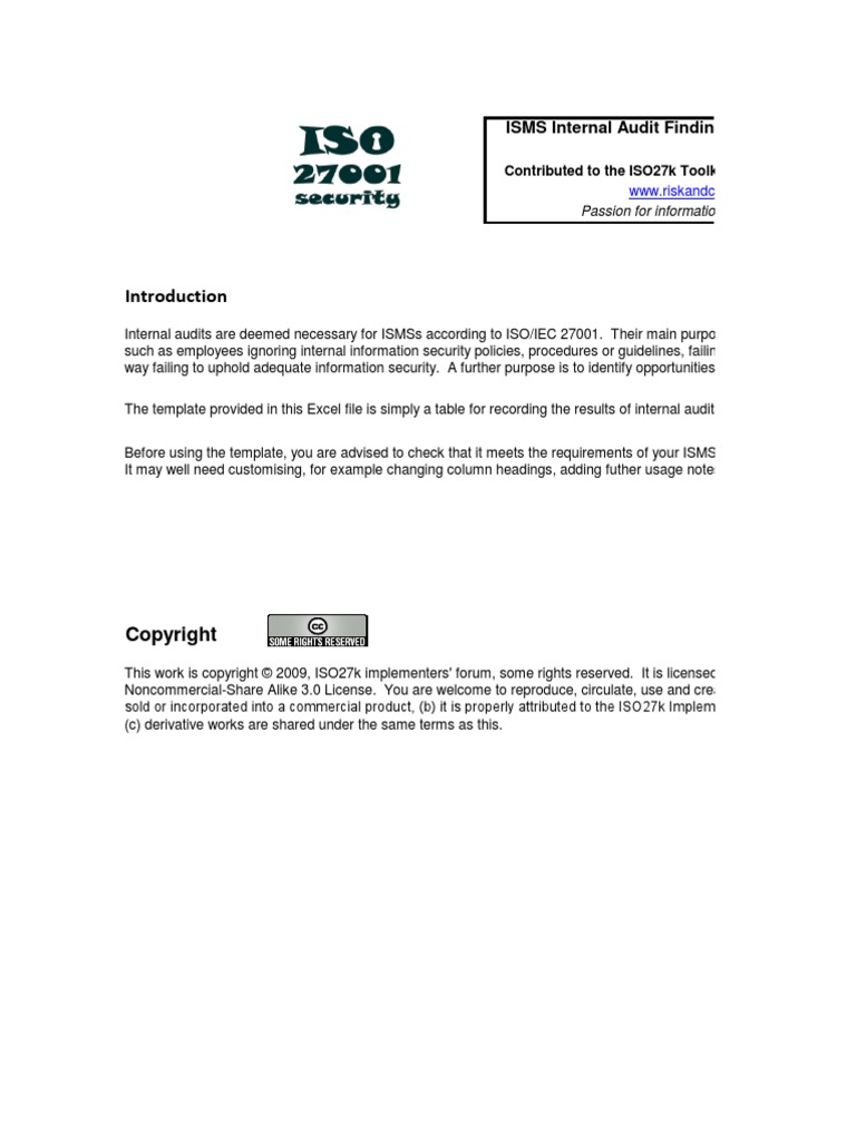 ISO27k ISMS Audit Findings Template | PDF | Information Security | Audit