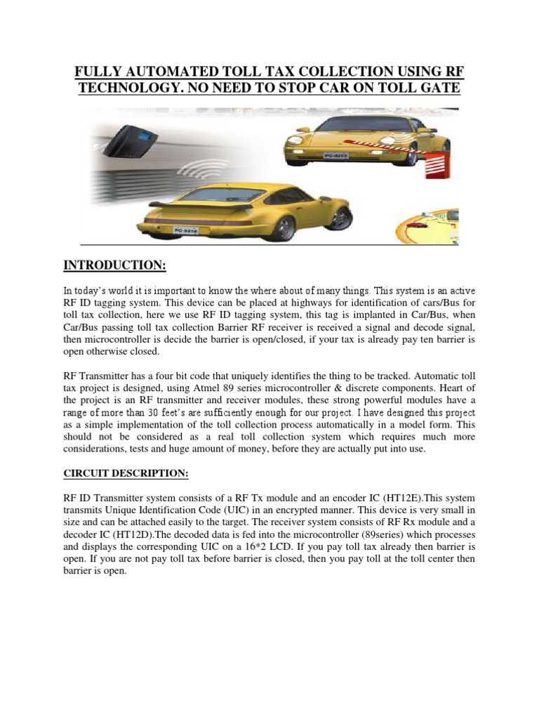 Automated Toll Collection Using RFID | PDF | Microcontroller | Radio ...