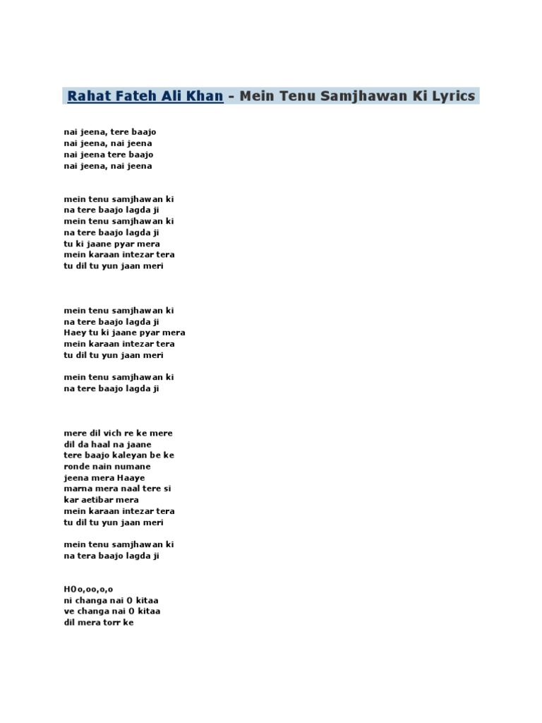 Mein Tenu Samjhawan Ki Lyrics | PDF | Foreign Language Studies