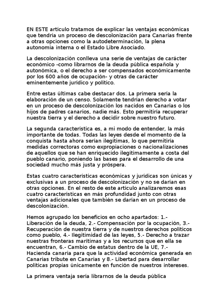 JORGE DORTA Las Ventajas Económicas de Un Proceso de Descolonización ...