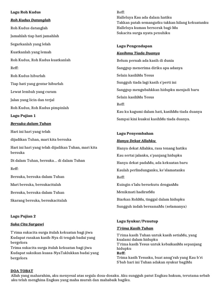 Lagu Sel Tgl 9 April 2026 | PDF