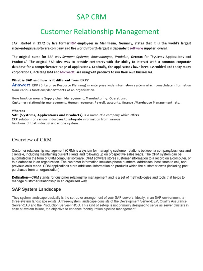Sap CRM Customer Relationship Management | PDF | Customer Relationship ...