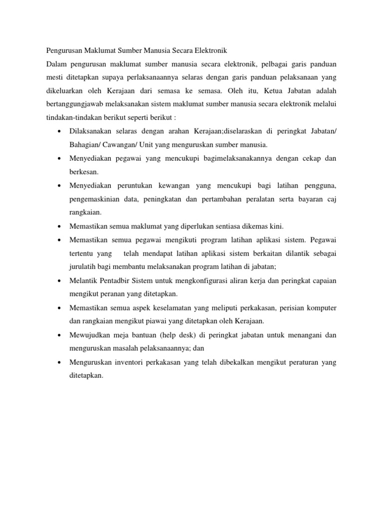 Pengurusan Maklumat Sumber Manusia Secara Elektronik | PDF