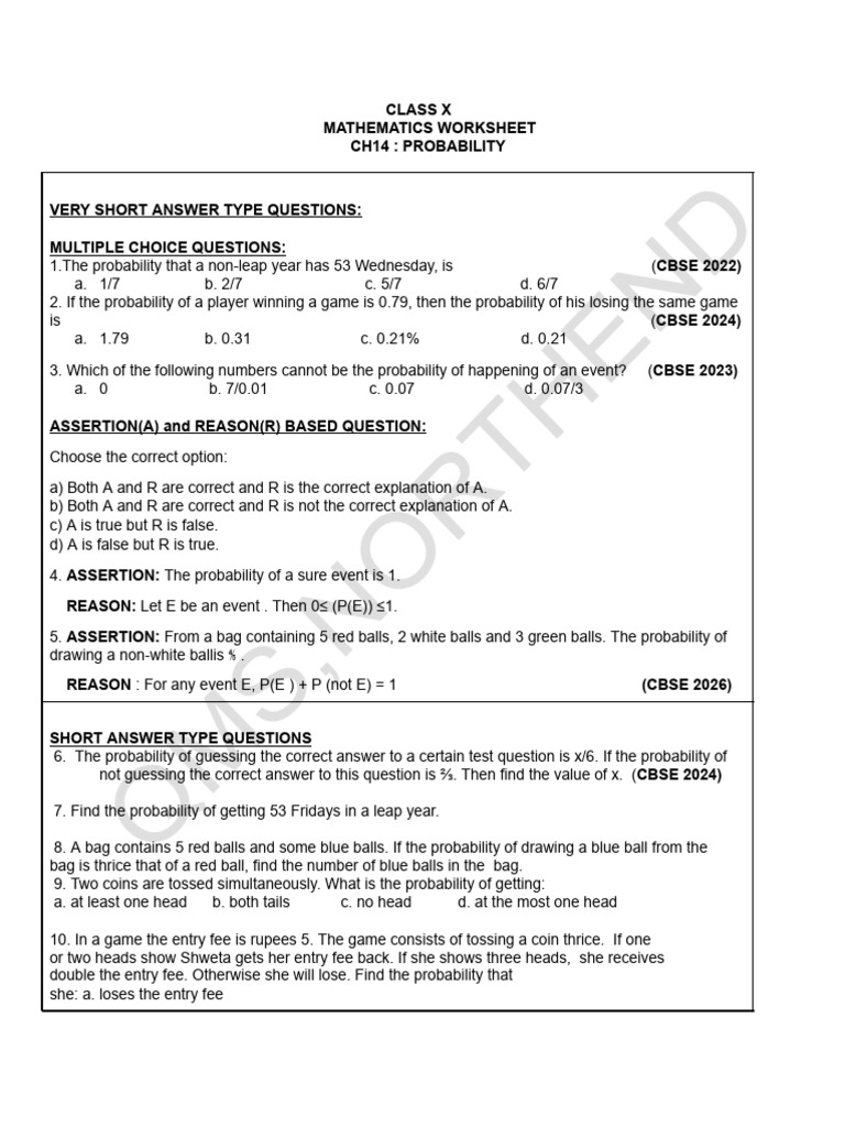 Class 10 CH 14 Probability | PDF | Probability