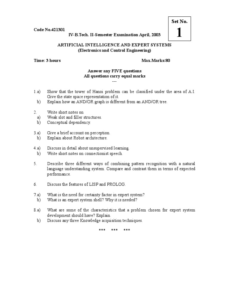 Nr-421301 - Artificial Intelligence and Expert Systems | PDF ...