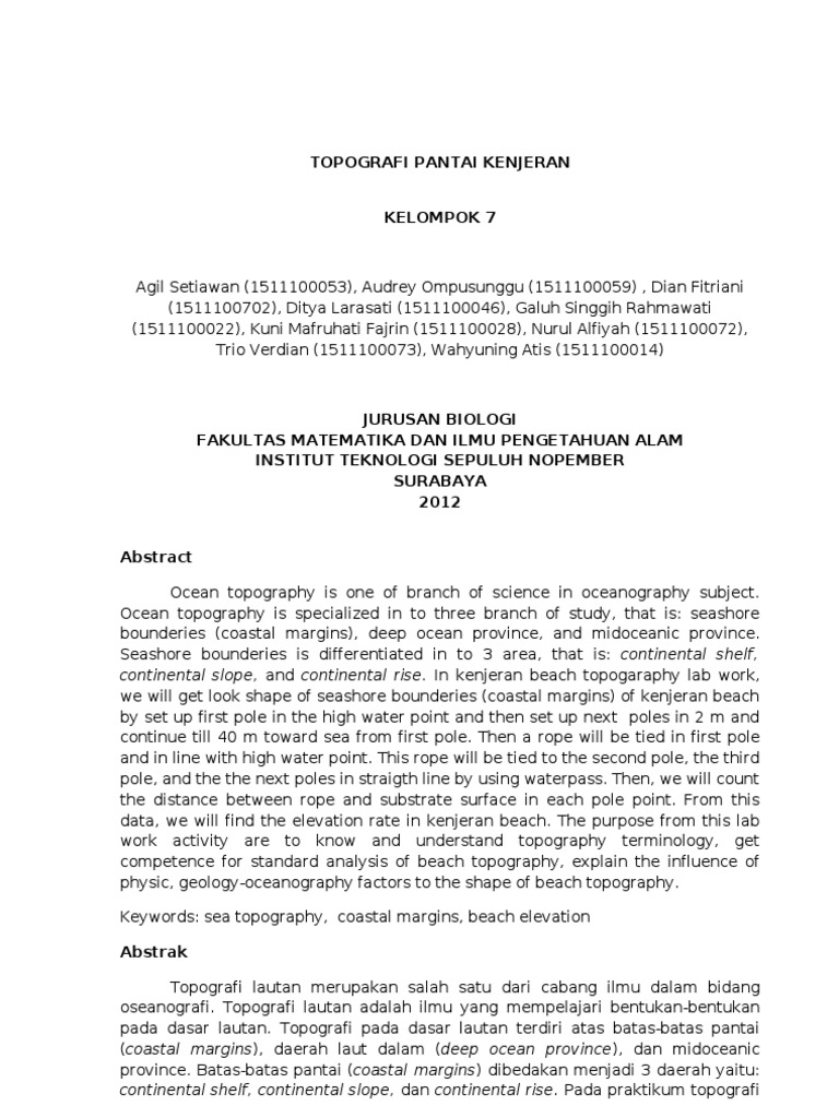 Topografi Pantai Kenjeran | PDF | Perjalanan | Sains & Matematika