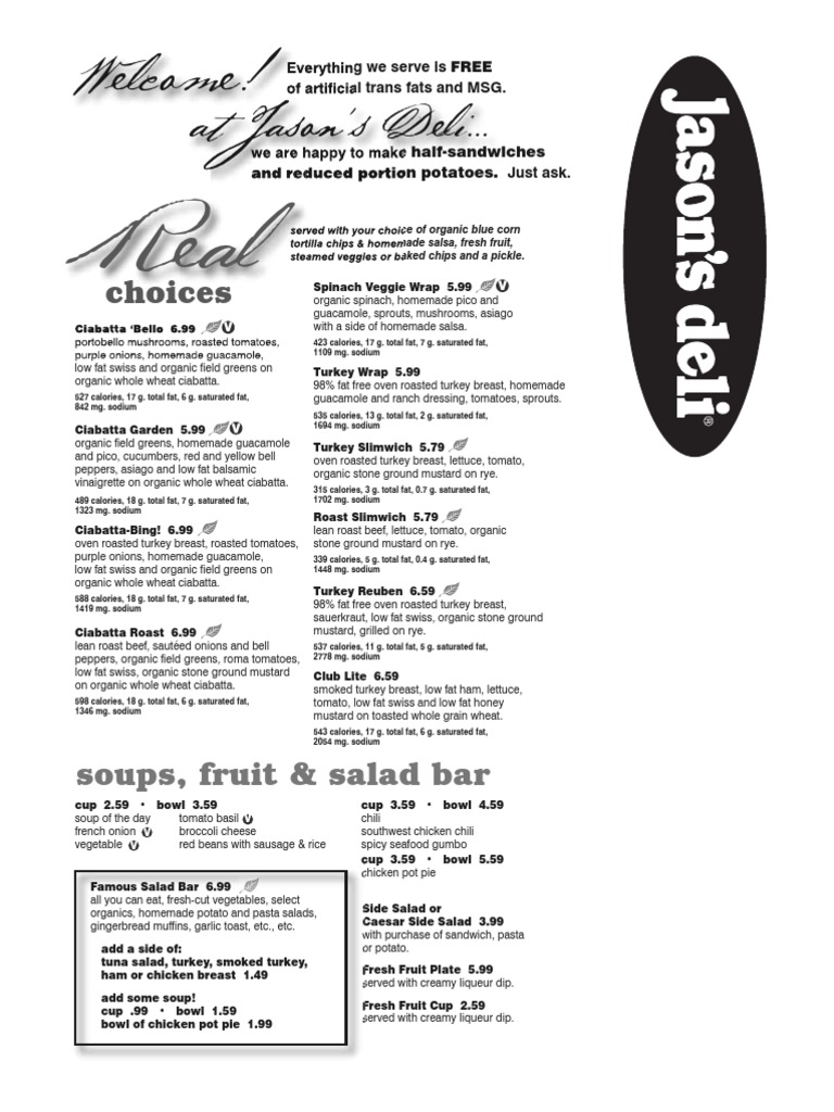 Jason Deli Menu | PDF | Potato Chip | Salad