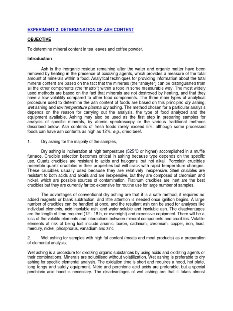 Determination of Ash Content | PDF | Minerals | Chromium