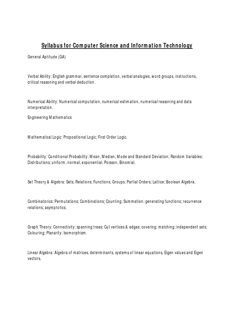Gate Syllabus | PDF | Numerical Analysis | Boolean Algebra