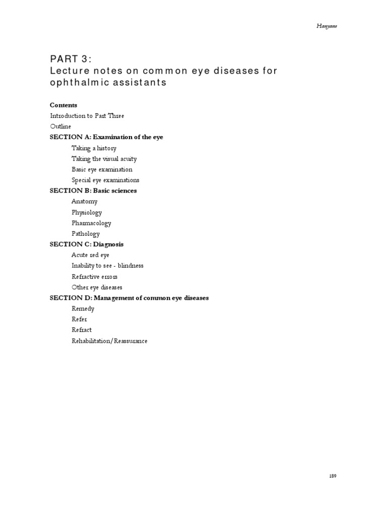 Lecture Notes on Common Eye Diseases | PDF | Human Eye | Glaucoma
