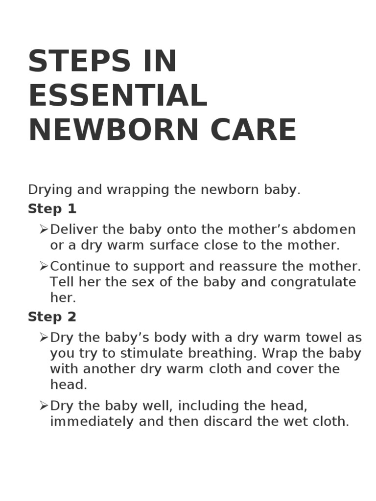 Steps in Essential Newborn Care | PDF | Breastfeeding | Injection ...