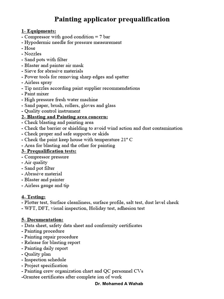 Painting Applicator Prequalification | PDF