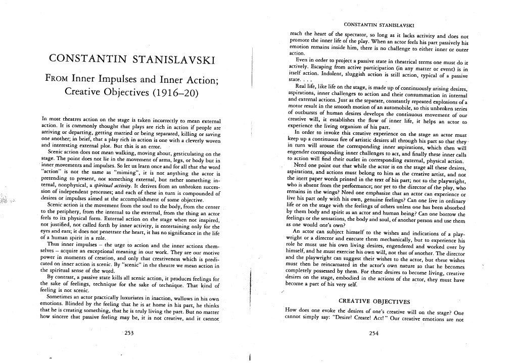 (Theatre, Drama, Acting) Stanislavski - Inner Impulses and Inner Action ...