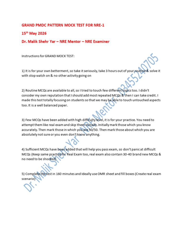 Q- Grand Pmdc Pattern Mock Test for Nre 15th May 2026 (q) | PDF ...