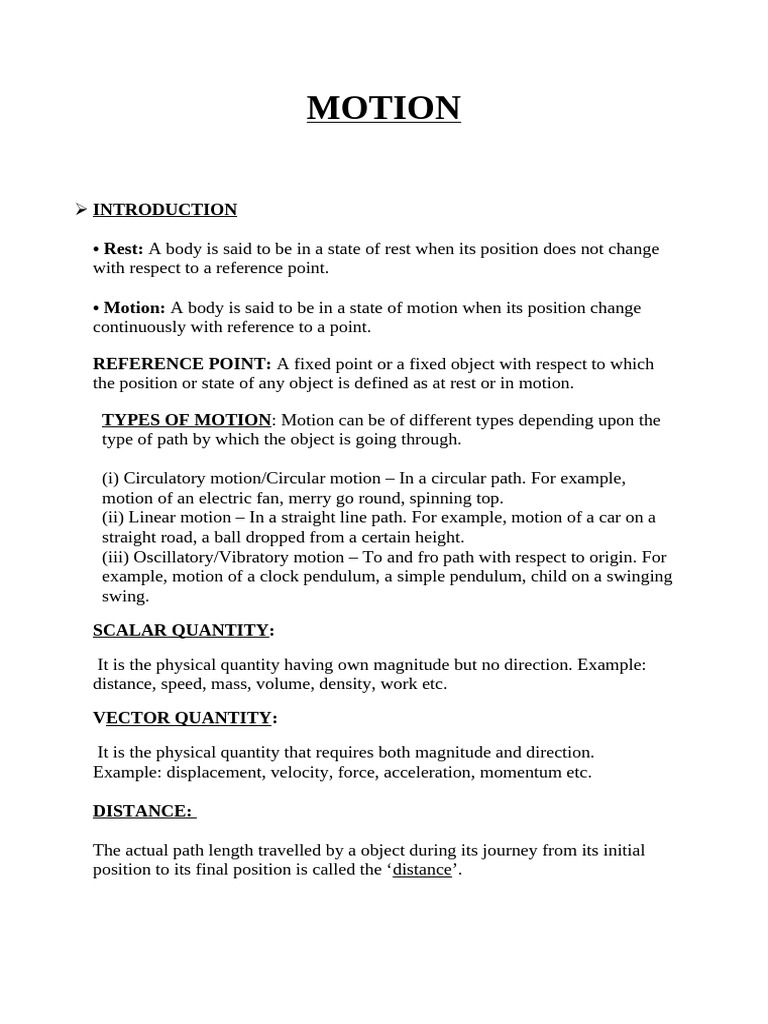 Notes, Class 9, Motion | PDF | Speed | Velocity