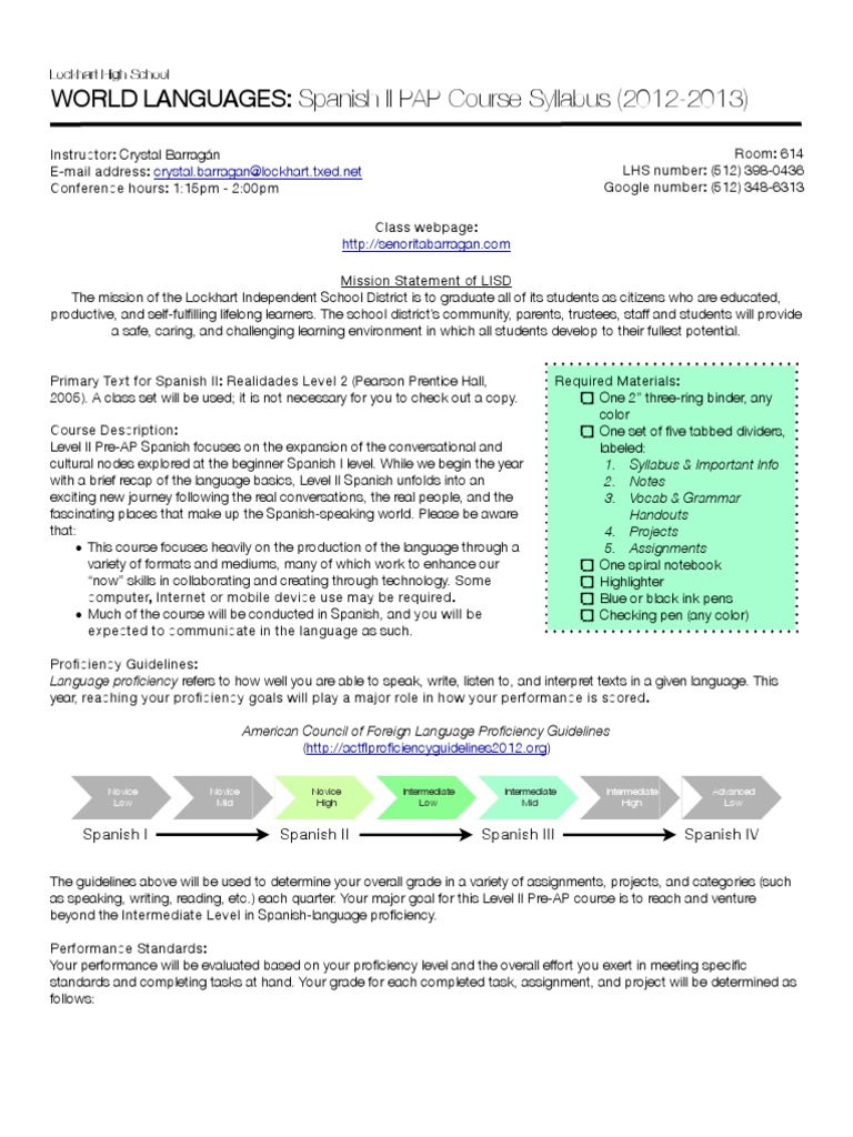 Spanish II Pre-AP Course Overview | PDF | Homework | Communication
