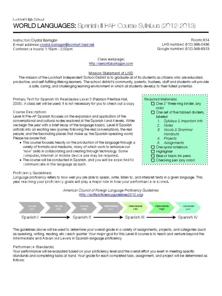 Spanish III PAP Course Syllabus 2023 | PDF | Homework | Communication