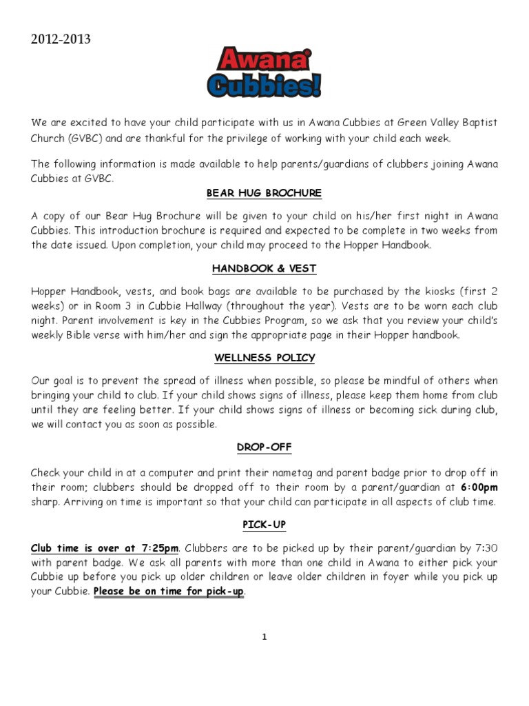 Awana Cubbies Parent Guide Book Final | PDF