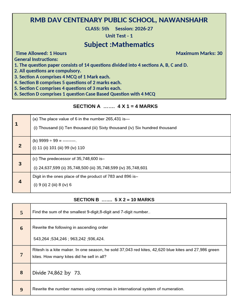 Ut Class 5th May Question Paper | PDF