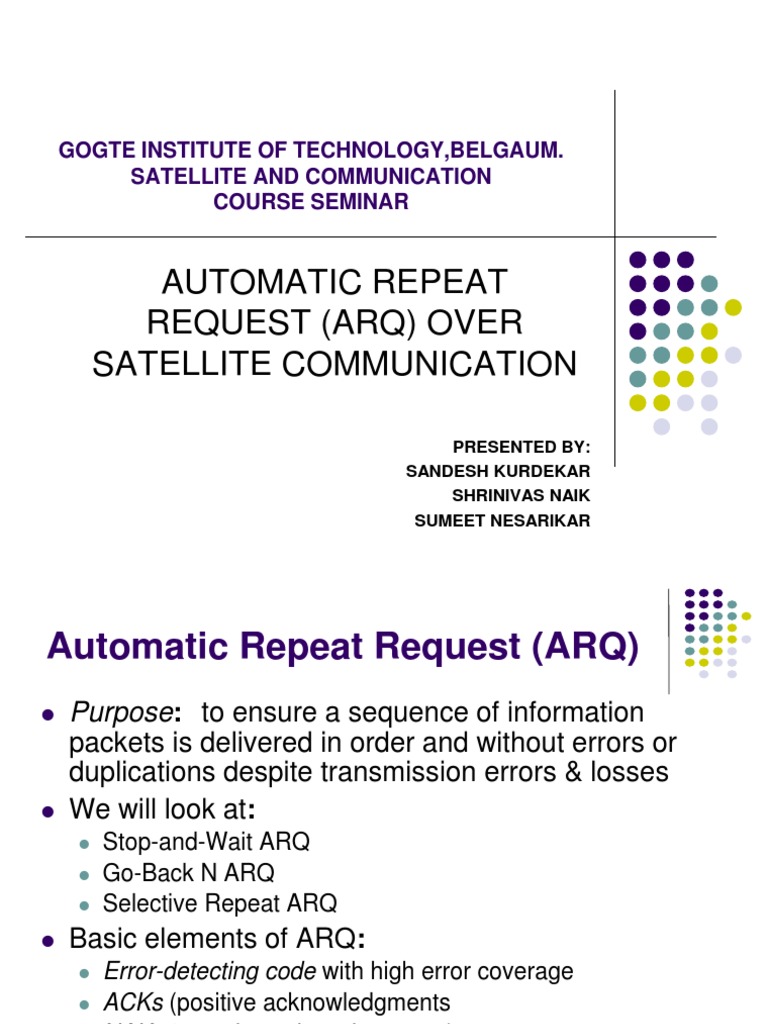 Automatic Repeat Request (ARQ) Over Satellite Communication | PDF ...
