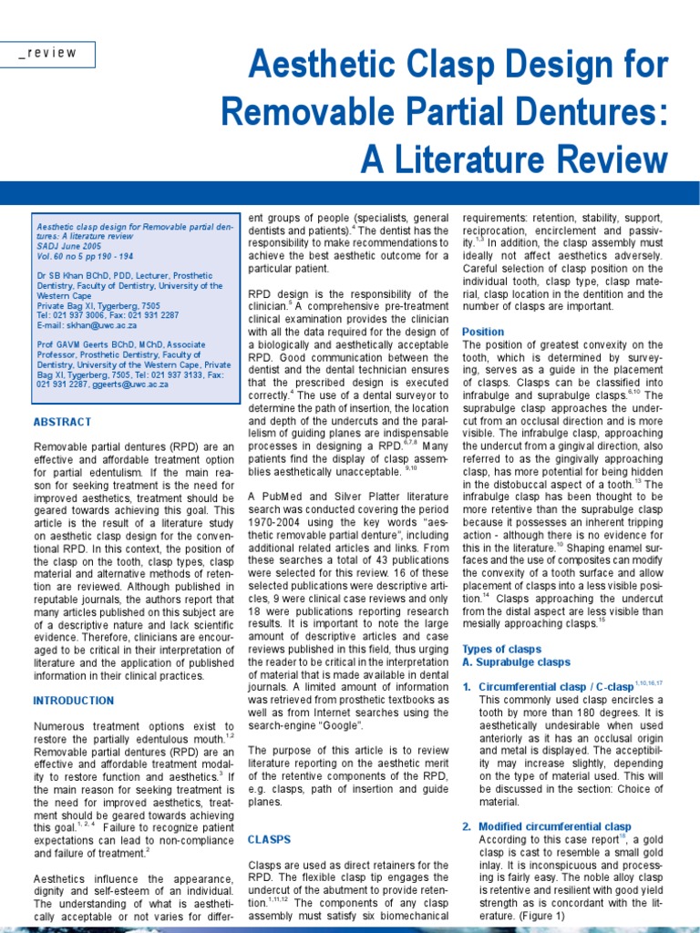 Aesthetic Clasp Design For Removable Partial Dentures A Litewrature ...