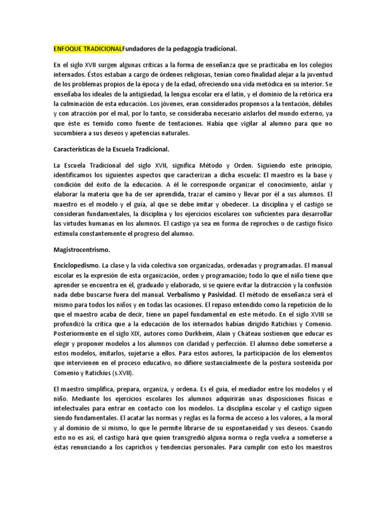 ENFOQUE TRADICIONALFundadores de La Pedagogía Tradicional | PDF ...