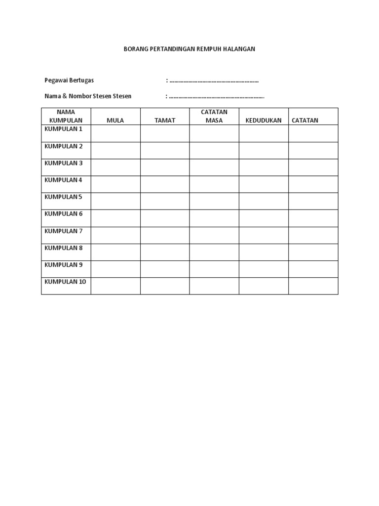 Borang Pertandingan Rempuh Halangan | PDF