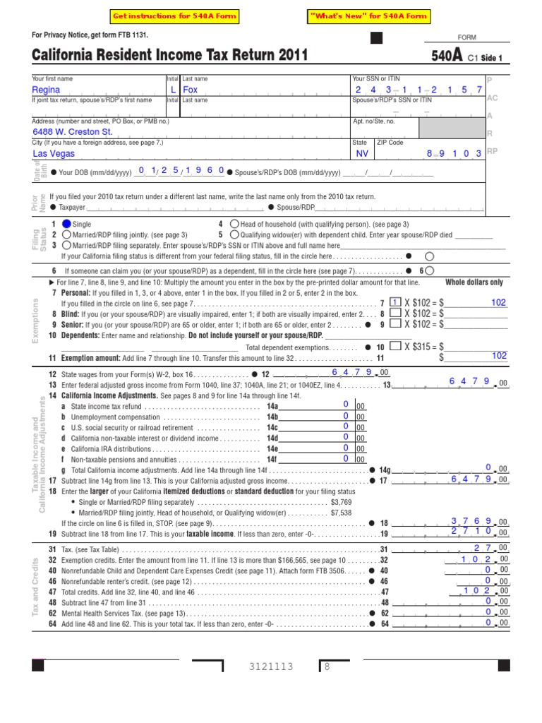 CA State Tax | PDF | Tax Refund | Irs Tax Forms