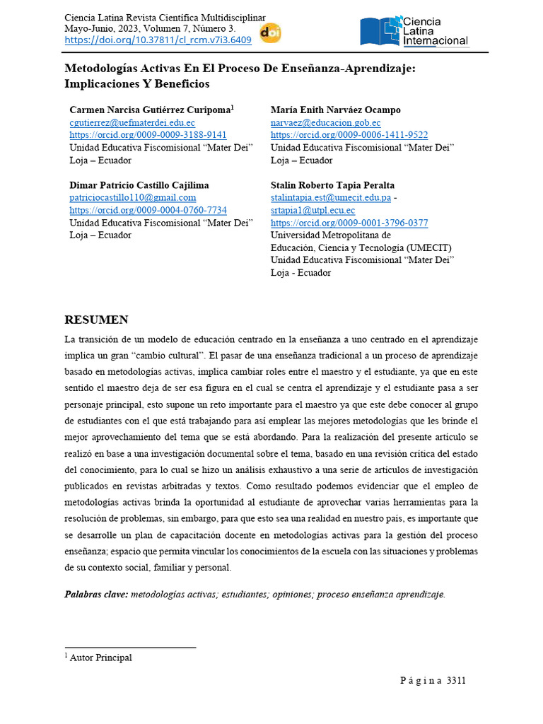 6409-Texto del artículo-27107-1-10-20230619 | PDF | Aprendizaje | Enseñando
