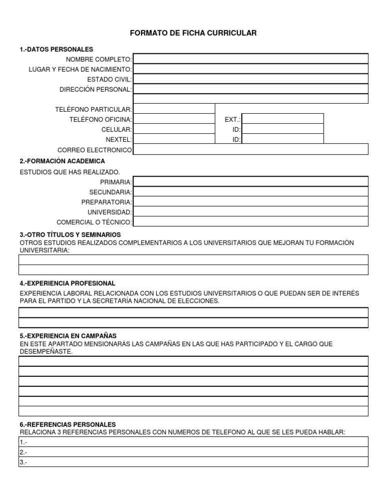 Formato de Ficha Curricular | PDF | Escuelas | Educación avanzada