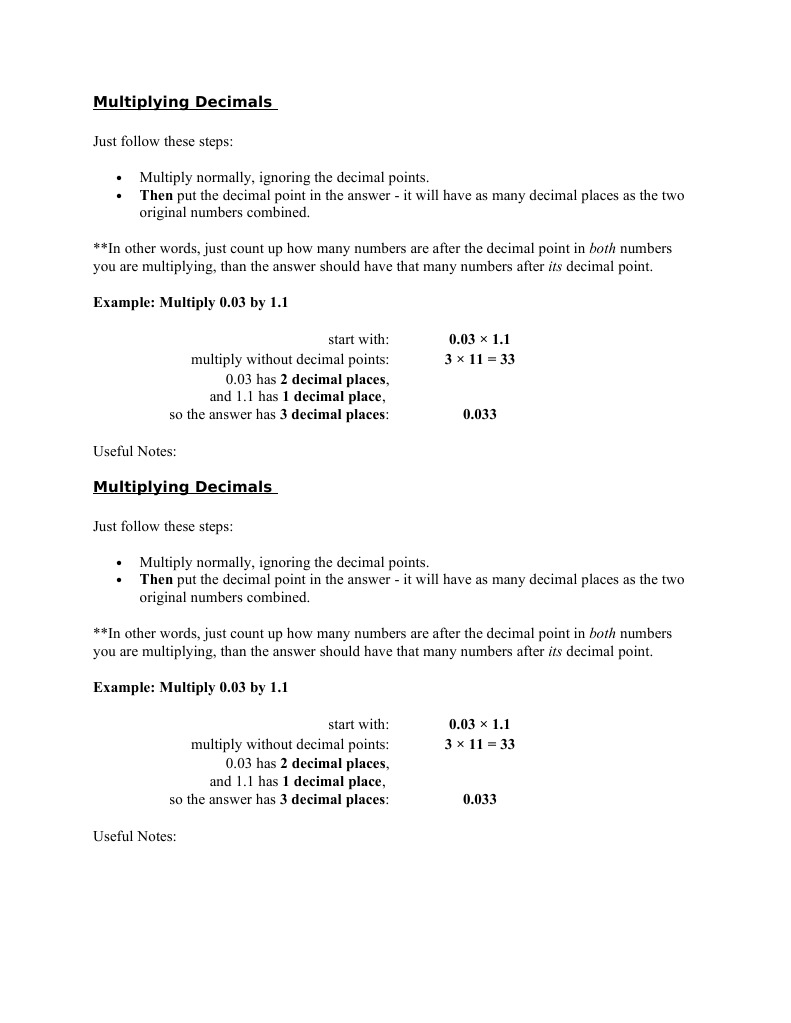 Multiplying and Dividing Decimal Notes | PDF | Division (Mathematics ...