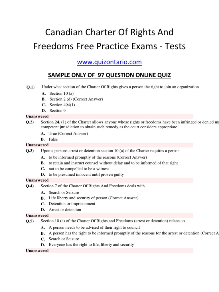 Charter Rights Practice Exam Questions | PDF | Private Investigator ...