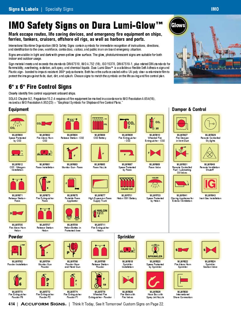 IMO Safety Signs On Dura Lumi-Glow™: 6" X 6" Fire Control Signs | PDF ...