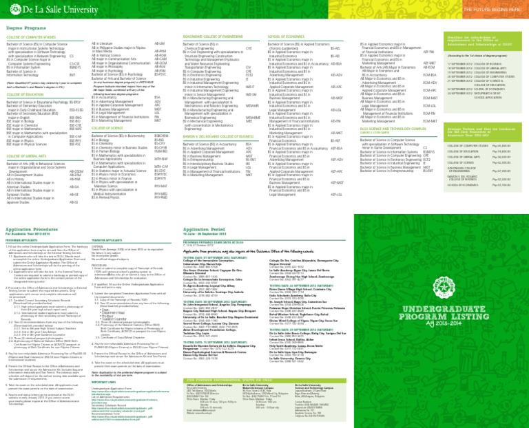Dlsu Ug Program Listing Ay1314 | Bachelor Of Science | University And ...