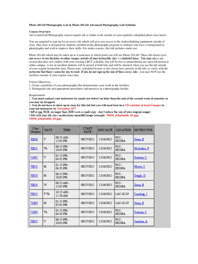 Lab 281/291 | PDF | Lecture | Photograph