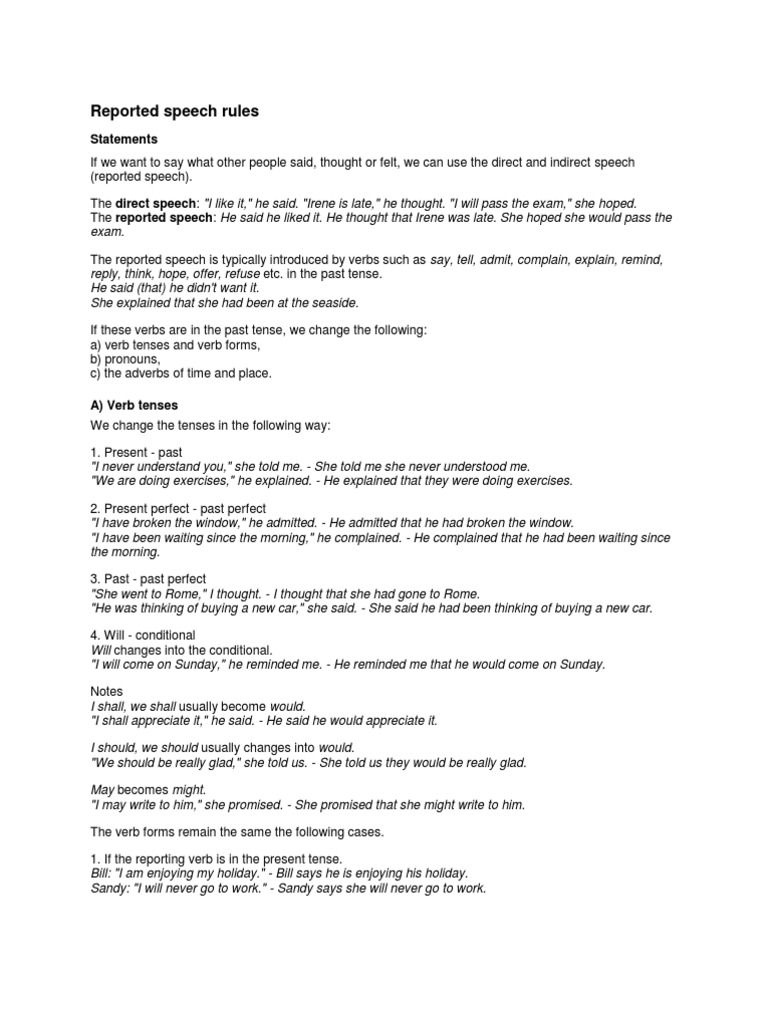 Reported Speech Rules | PDF | Onomastics | Semantics