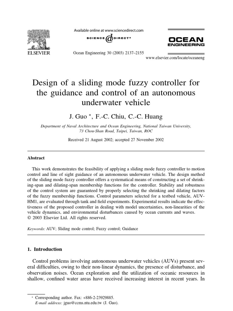 Design of A Sliding Mode Fuzzy Controller For AUV | PDF | Control Theory | Fuzzy Logic