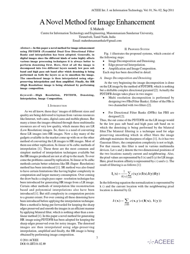 A Novel Method For Image Enhancement | PDF | Interpolation | Pixel