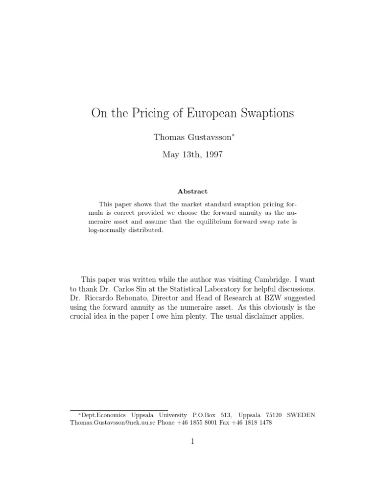 On The Pricing of European Swaptions | PDF | Swap (Finance) | Option ...