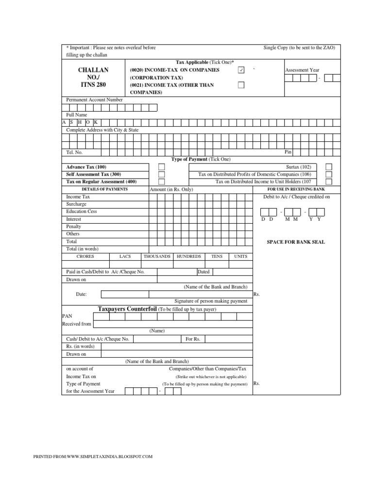 CHALLAN 280 | Income Tax In India | Payments