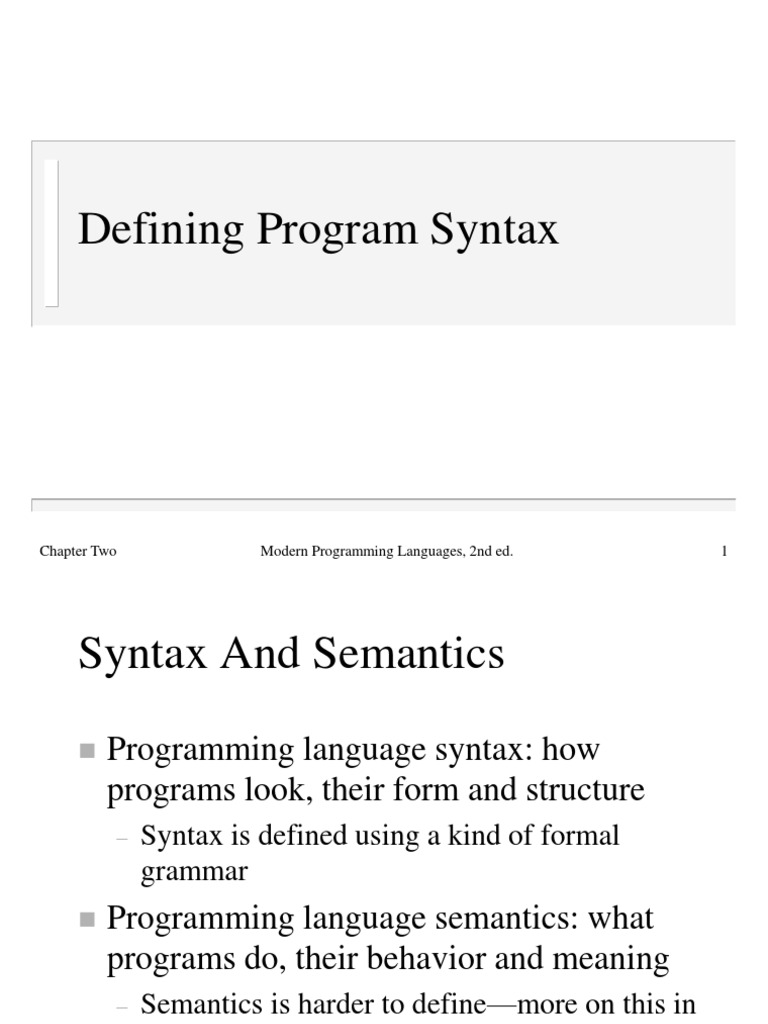 Defining Program Syntax: Chapter Two Modern Programming Languages, 2nd ...