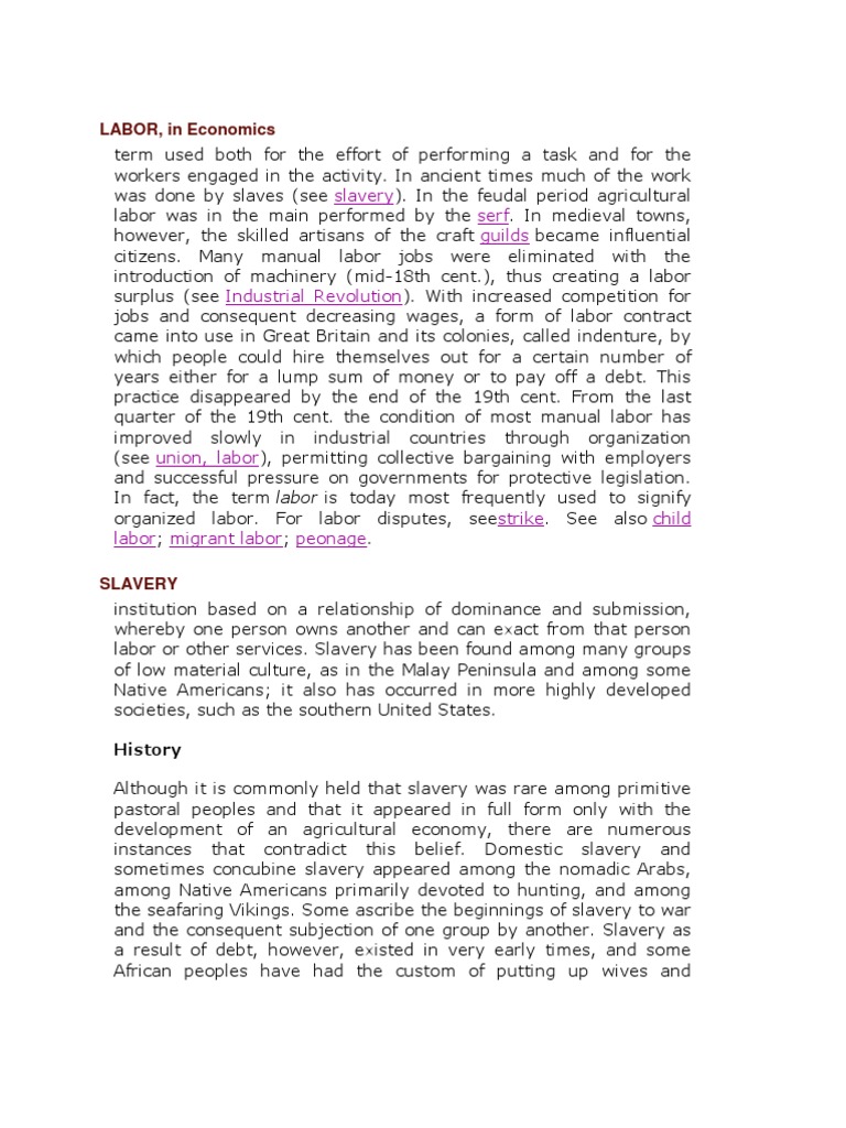 Slavery Serf Guilds Industrial Revolution: LABOR, in Economics | PDF ...