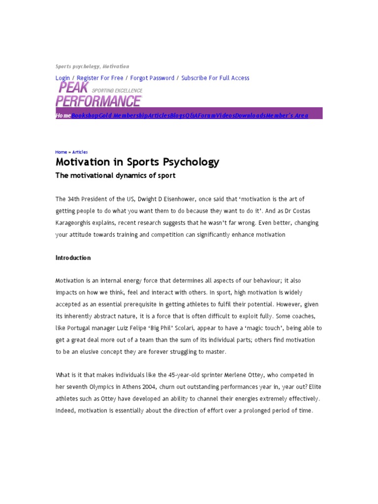 Motivation in Sports Psychology: The Motivational Dynamics of Sport ...