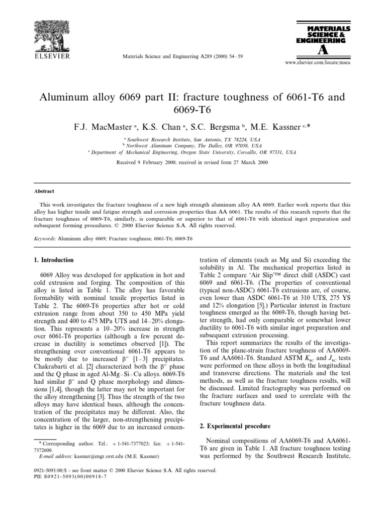 Aluminum Alloy 6069 Part II: Fracture Toughness of 6061-T6 and 6069-T6 ...
