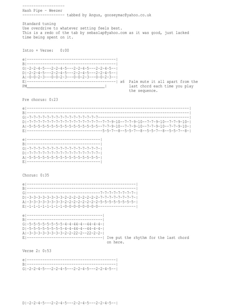 Weezer-Hash Pipe Guitar Tab | PDF